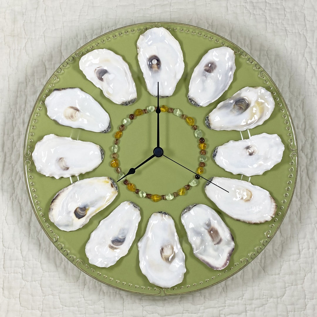 Oyster Plate Wall Clock - Sage Green, Oyster Clock, Oyster Shell Art ...