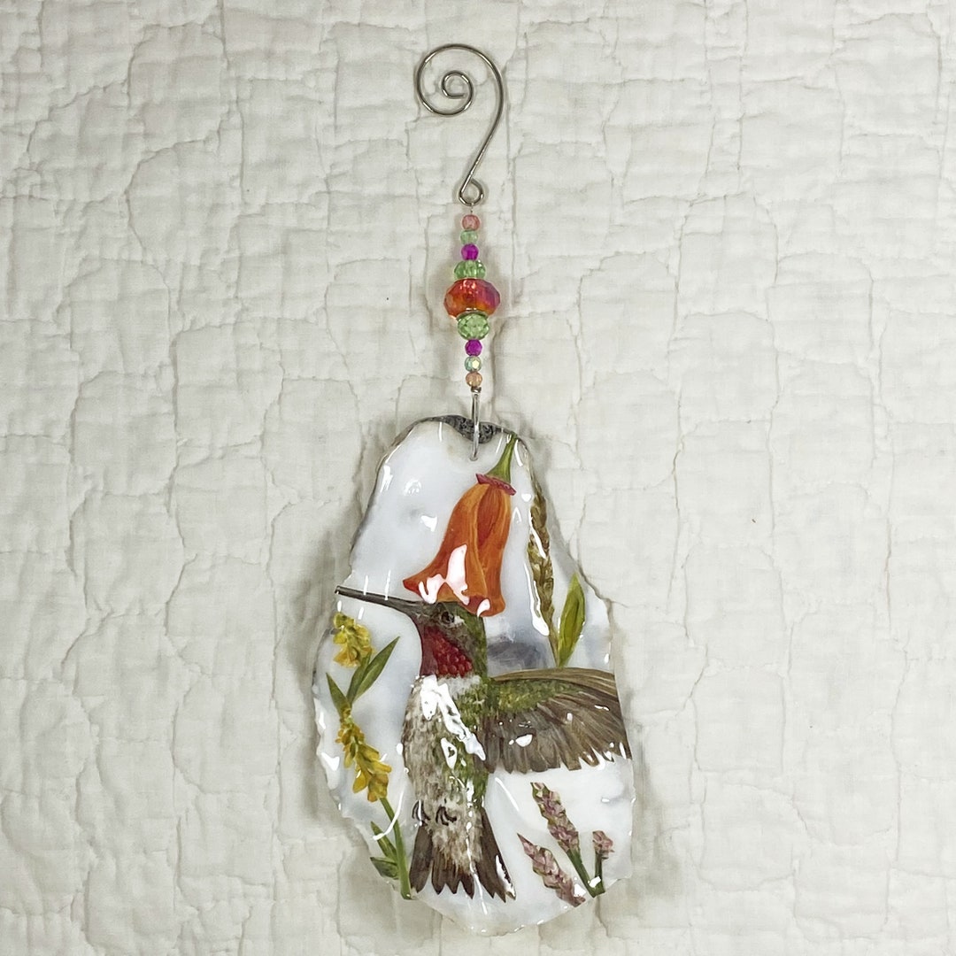 Oyster Shell With Hummingbird & Flowers - Decoupage Oyster, Decoupage ...