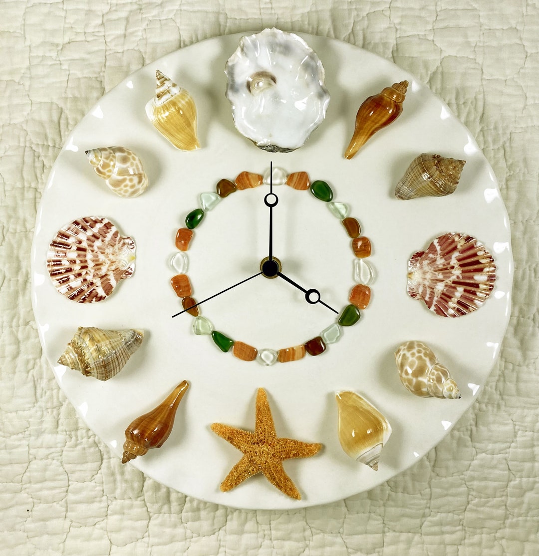 Seashell Wall Clock With Sea Glass - Etsy