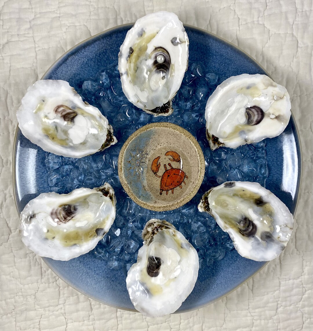 Real Oyster Shell Oyster Plate With Crab Sauce Bowl - Etsy