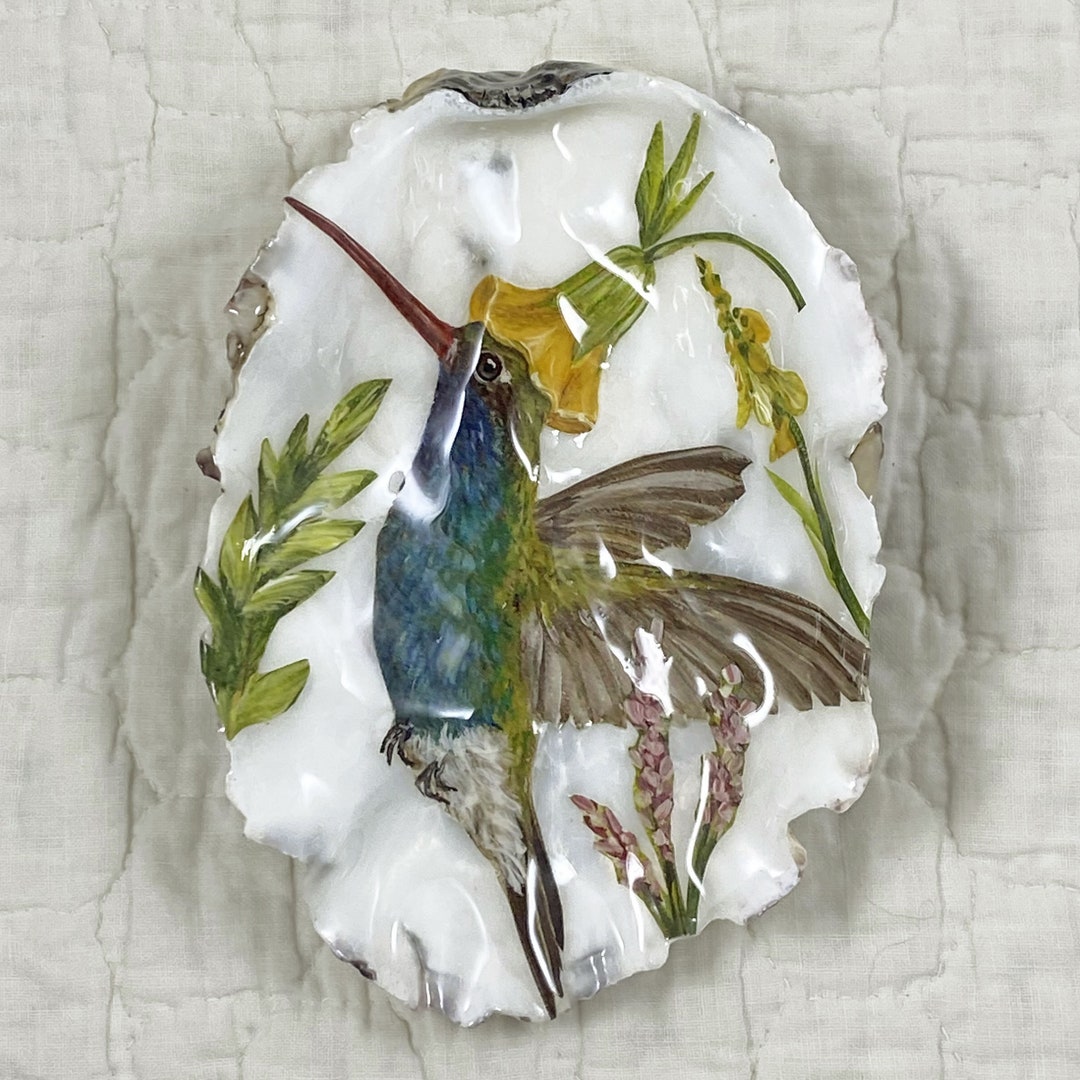 SOLD Oyster Shell Jewelry Bowl With Hummingbird and Flowers SOLD - Etsy