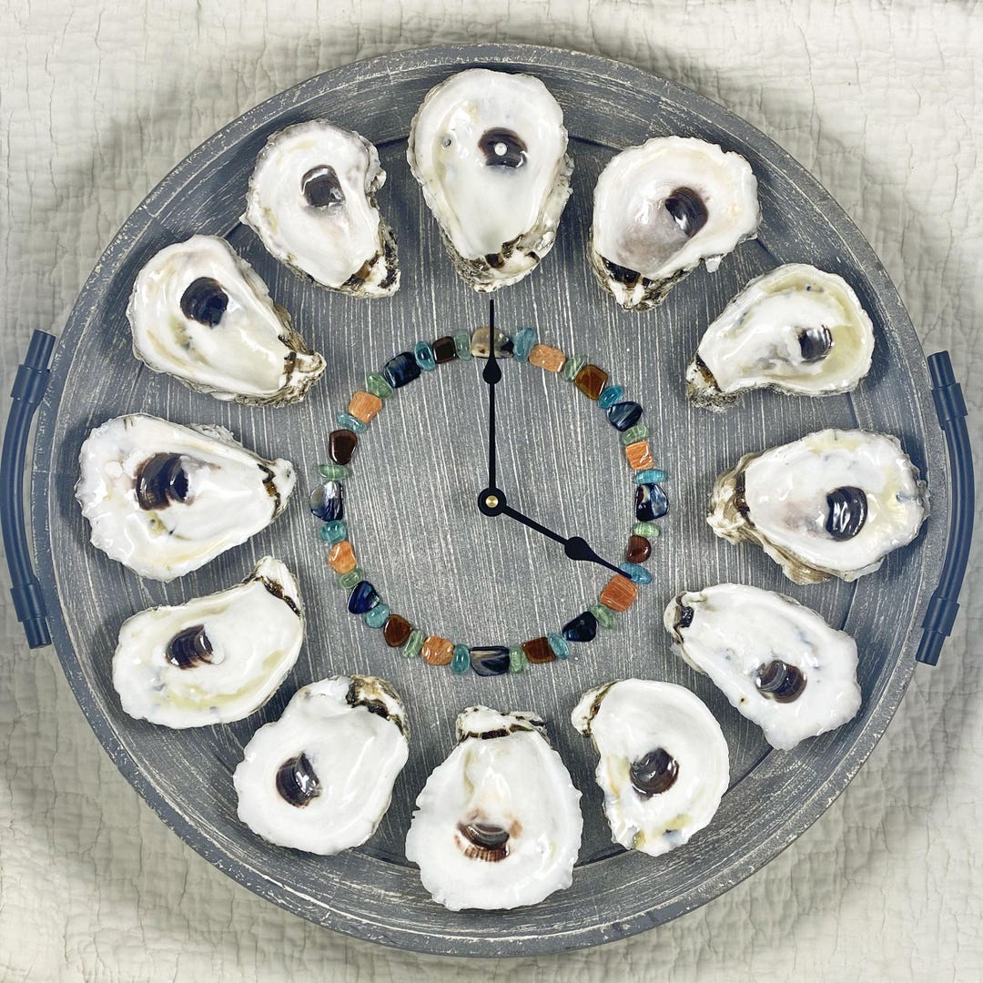 Oyster Shell Wall Clock – Unique Handmade Coastal Decor – Nautical ...