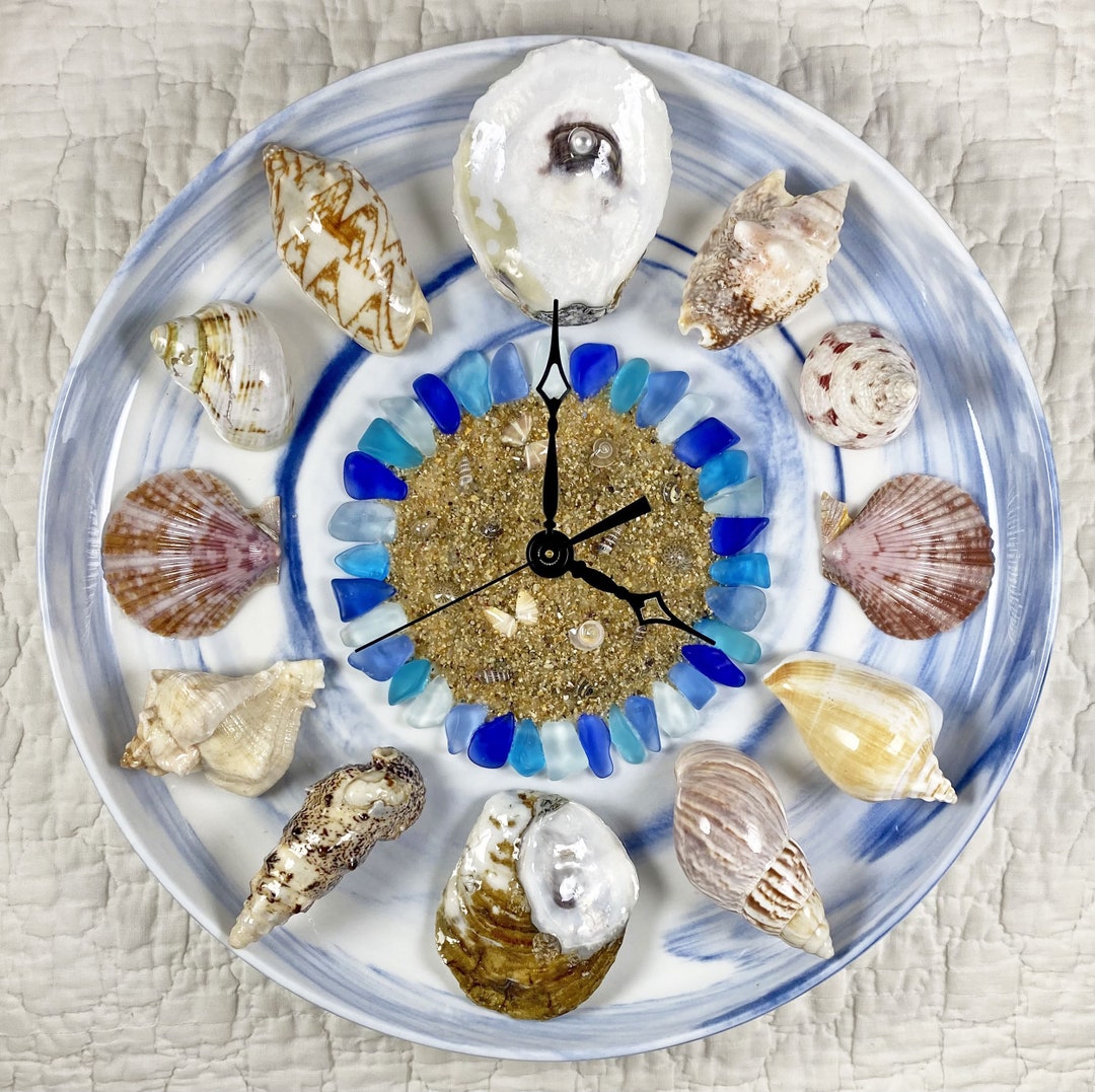 Seashell Wall Clock, Shell Clock, Coastal Clock, Beach Clock, Beach Art ...