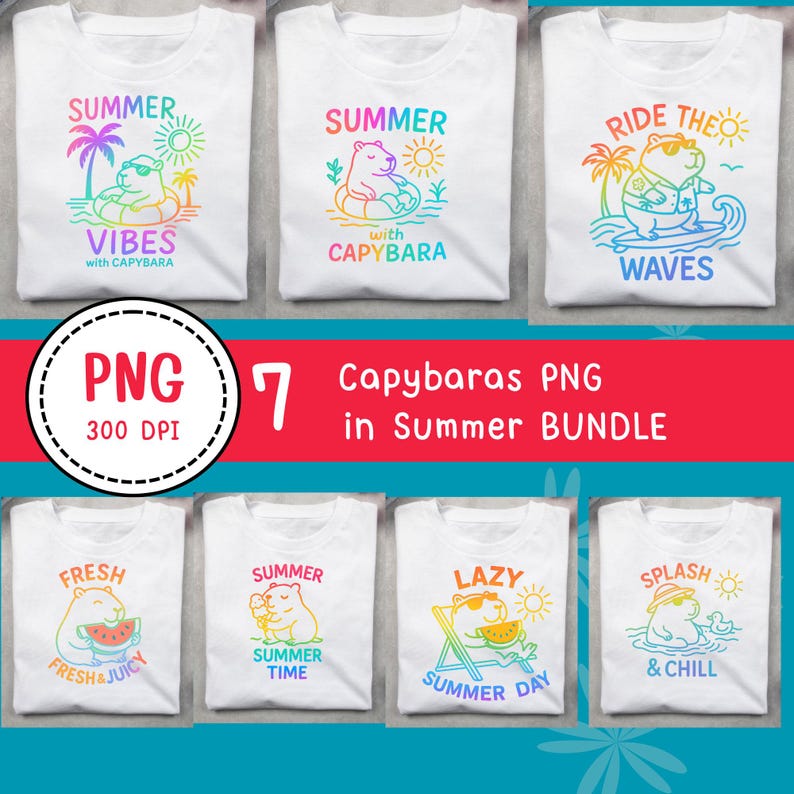 Capybaras in Summer PNG Bundle , Summer Vibes PNG, Summer Shirt Png ...