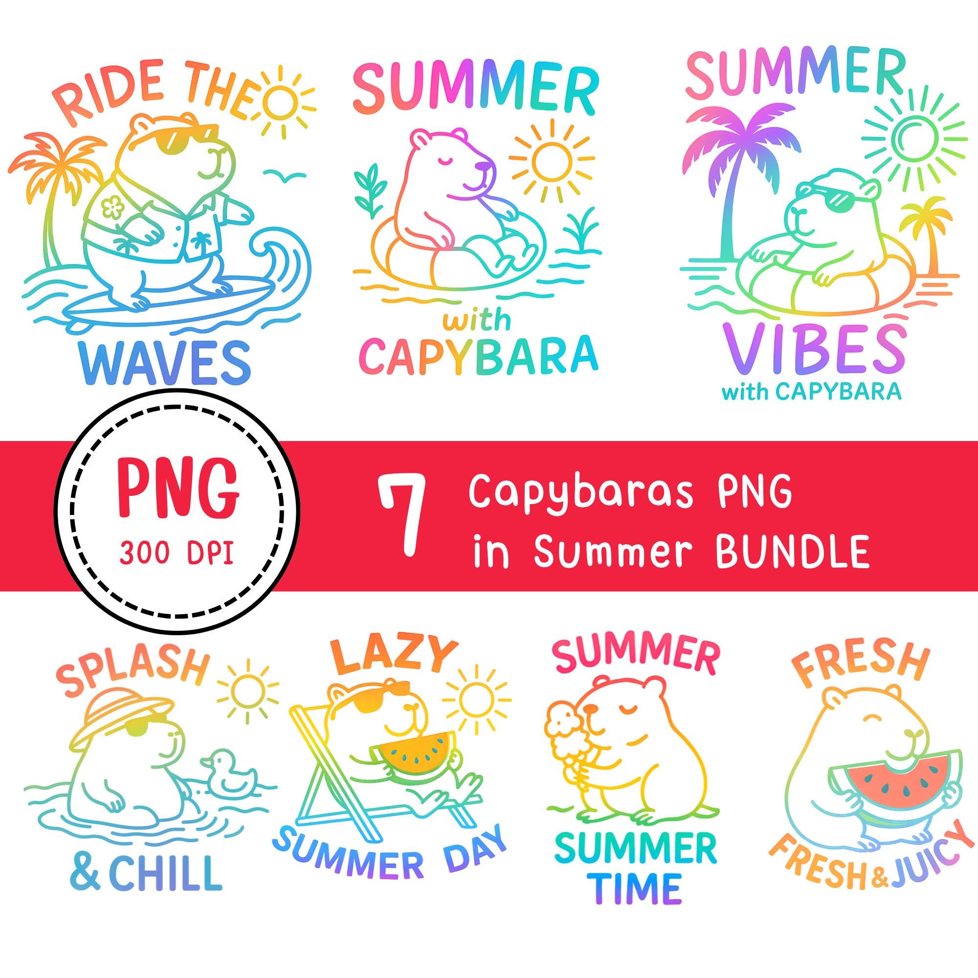 Capybaras in Summer PNG Bundle , Summer Vibes PNG, Summer Shirt Png ...