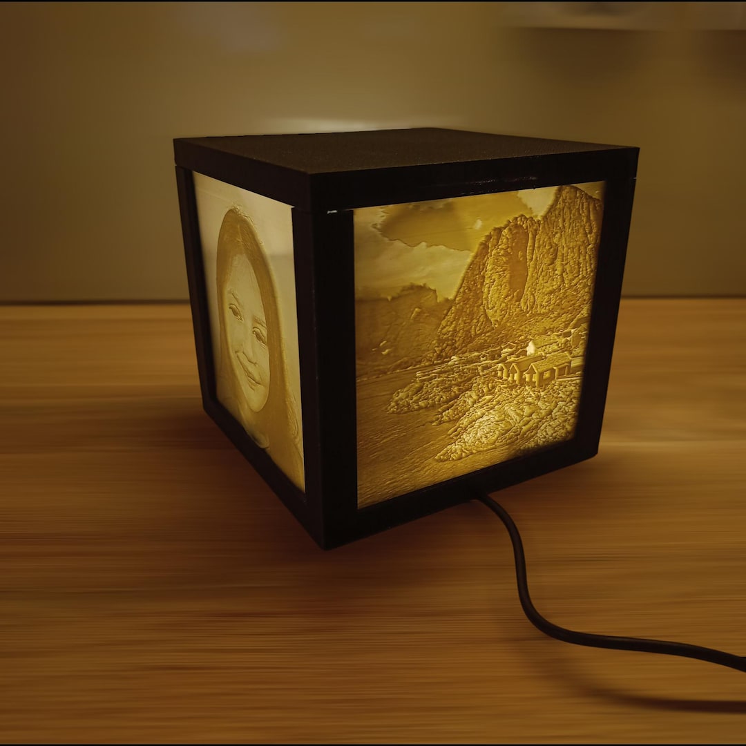 Personalized 3D Printed Lithophane Cube With LED Light – Custom Photo ...