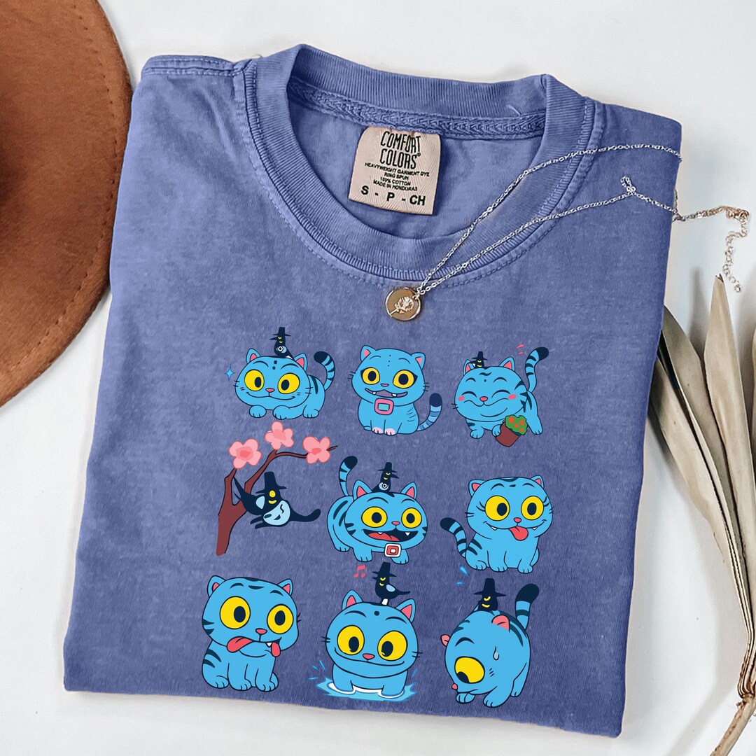 Cute Blue Cat Emoji Set Kpop Tee, Vintage Washed Tee, Fan Gifts, Music ...