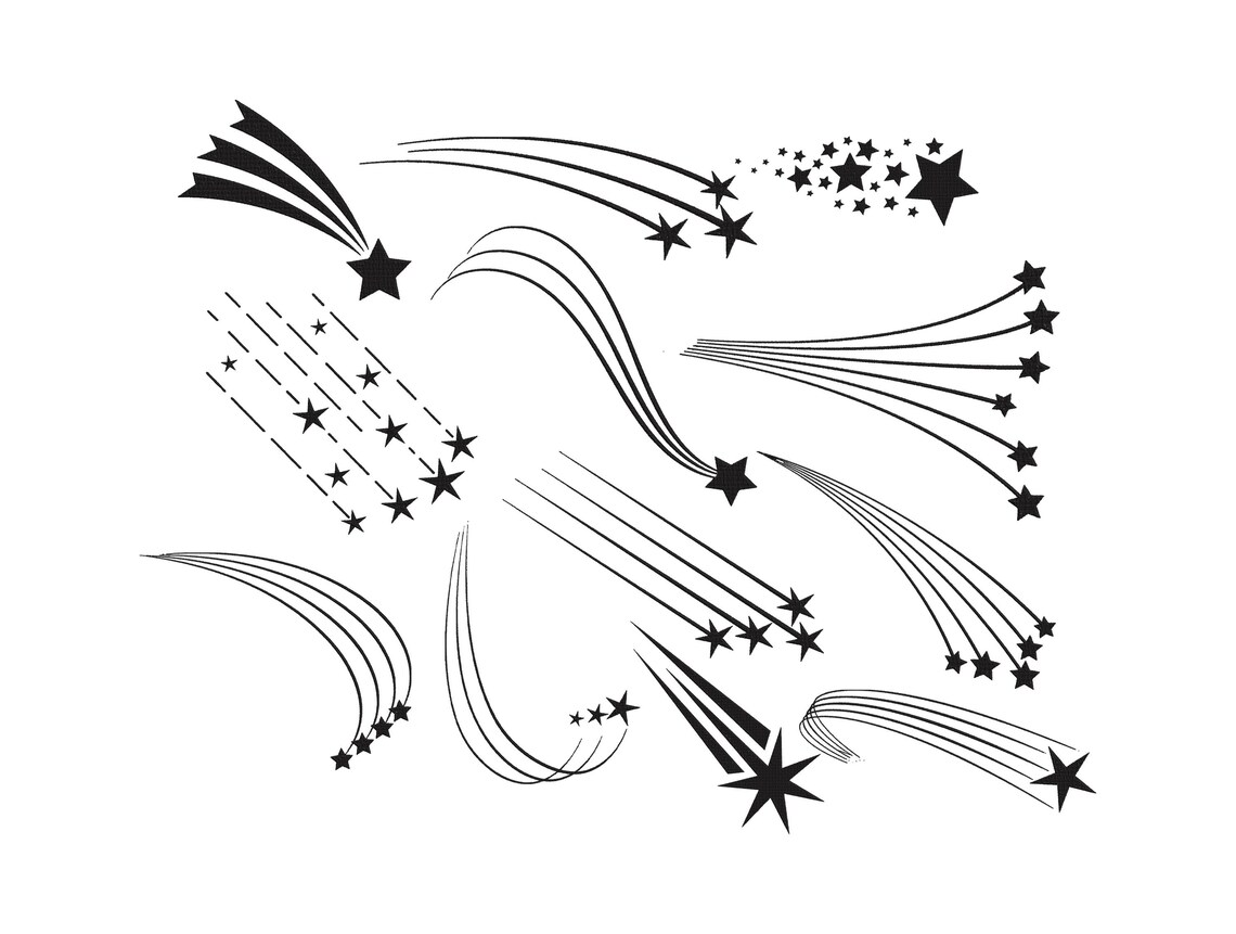 Shooting Star Bundle Embroidery Design, Falling Star With Trail ...