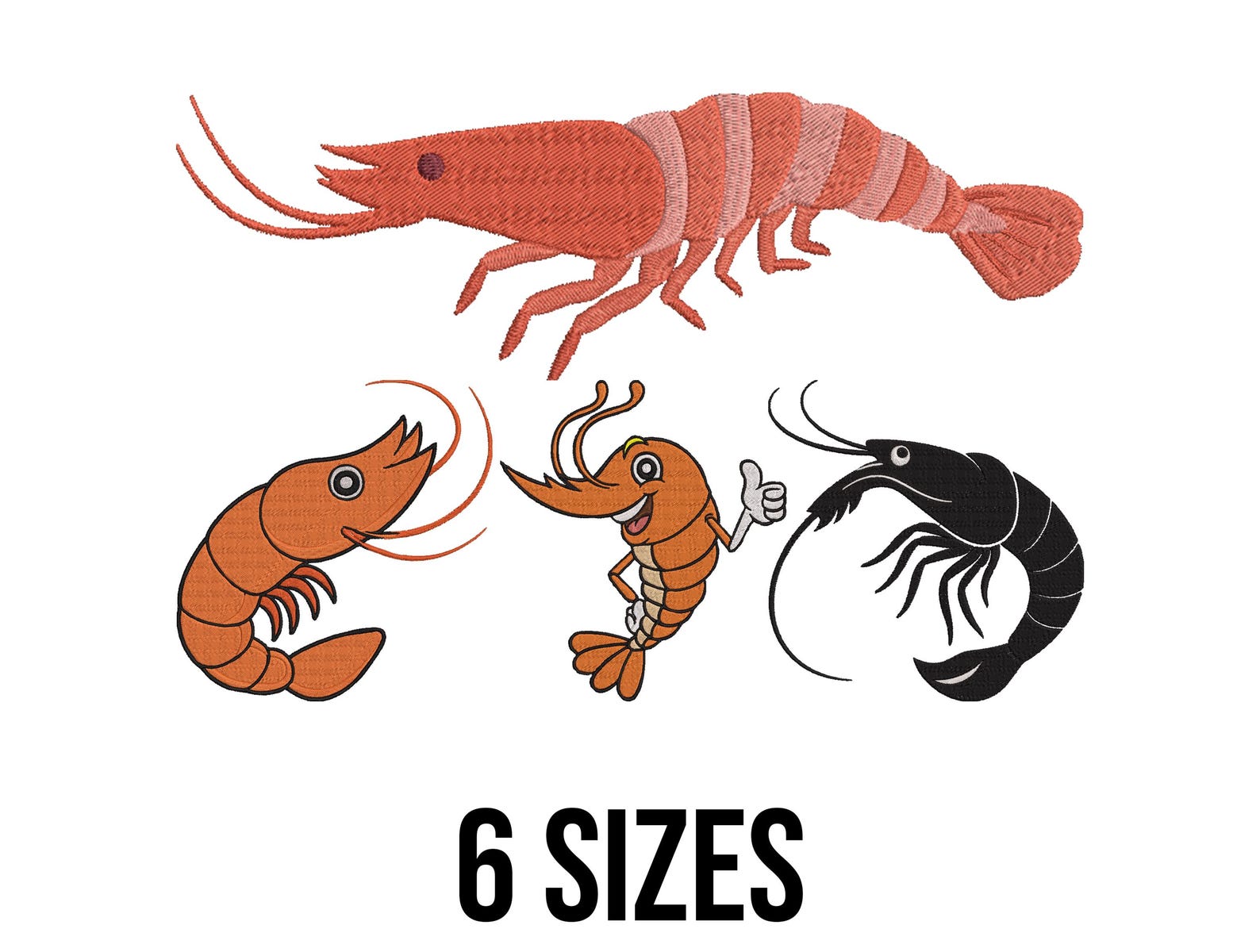 Cute Smiley Shrimp Embroidery Design - Shrimp Silhouette Embroidery ...