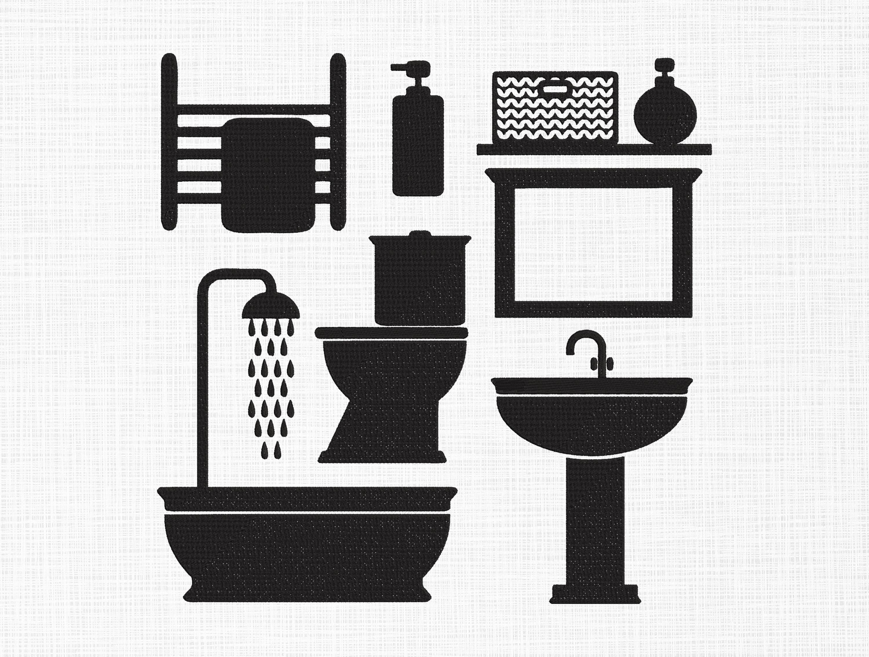 Bathroom Silhouette Bundle Embroidery Design, Bathroom Elements ...