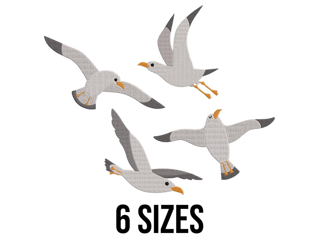 Seagull Bundle Embroidery Design - Cute Seagull Flying Embroidery ...