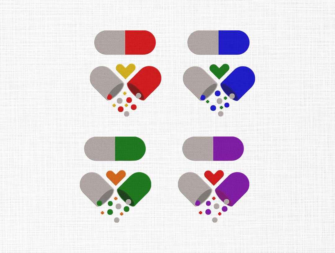 Heart Pills Embroidery Design, Love Capsule Pattern, Valentine Romantic ...
