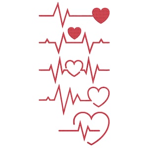 Heart Pulse Embroidery Design - Heartbeat Embroidery Files - ECG Heartbeat Embroidery -health ...