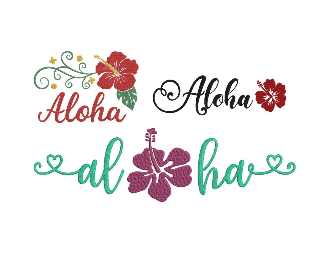Aloha Hibiscus Flower Bundle Embroidery Design, Aloha Embroidery Files ...