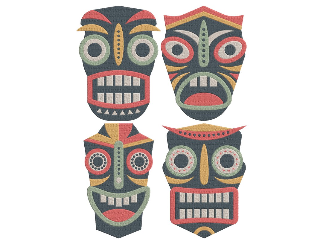 Tiki Tribal Mask Bundle Embroidery Designs - Hawaiian Ethnic Masks ...