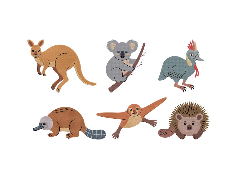 Australian Animals Bundle Embroidery Design, Kangaroo, Koala, Platypus ...