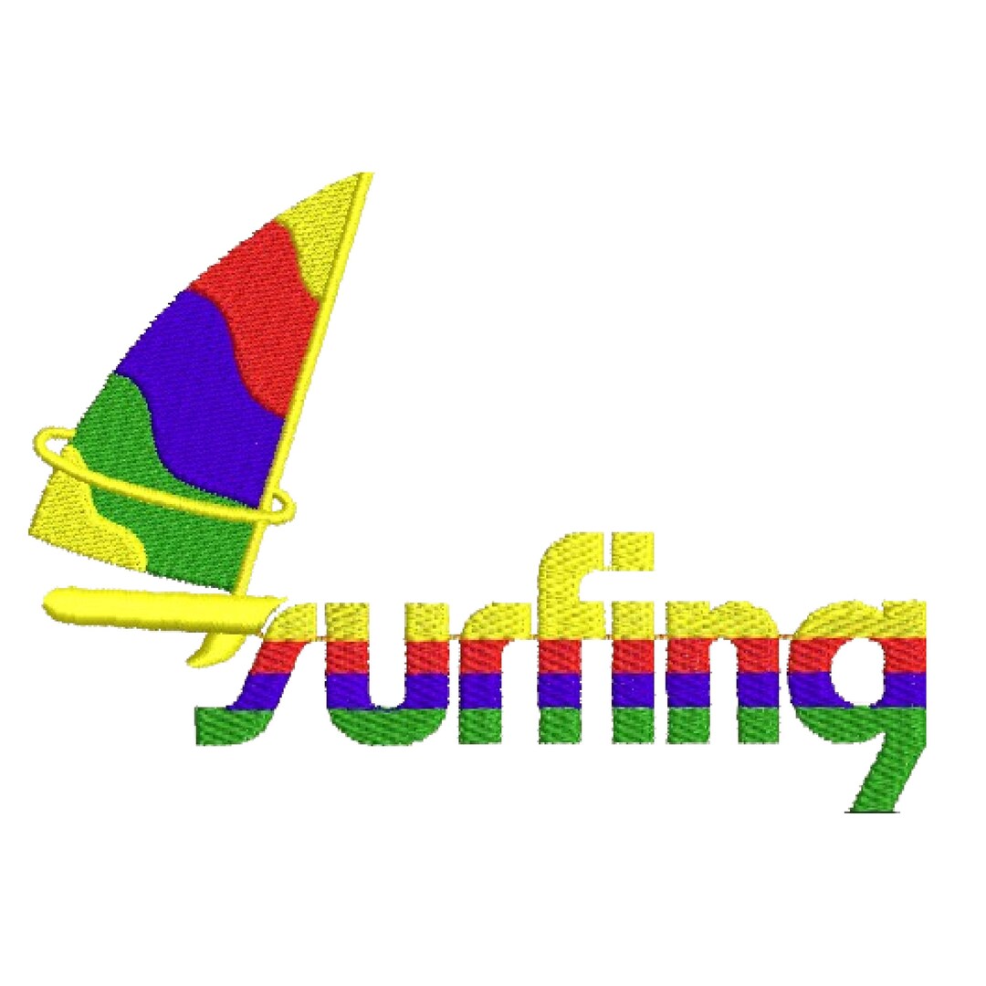 Surfing Embroidery Design – Colorful Surfboard & Wave Text Machine ...