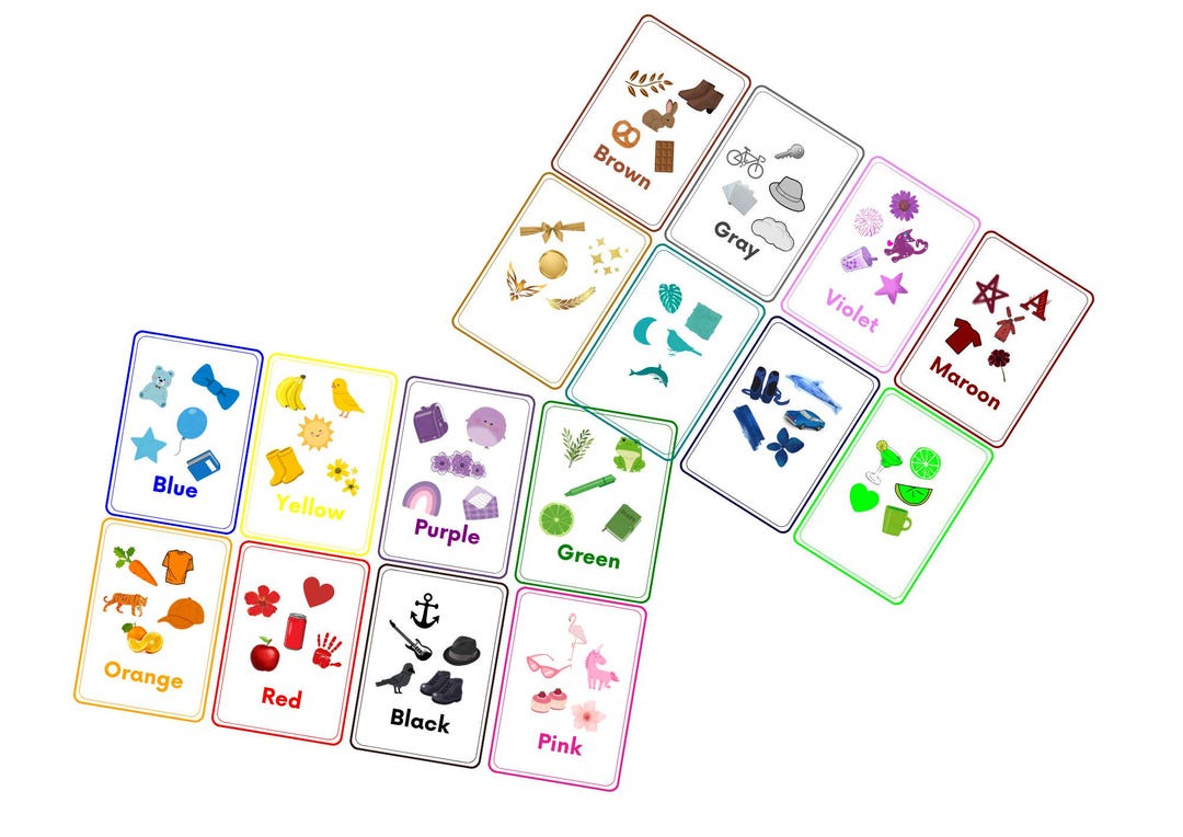 16 Color Cards With Images, Flashcards, Instand Download, Pre-school ...