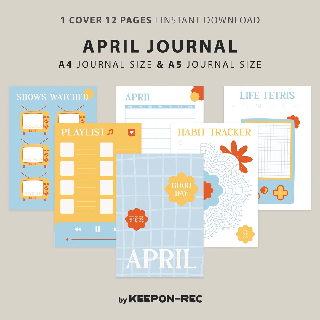 April Journal Bundle - PRINTABLE Journal Pages - PRE-COLOURED Pages ...