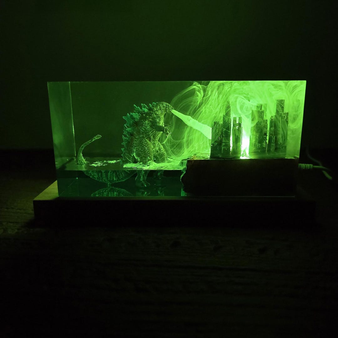 Large Godzilla Night Lamp, Epoxy Resin Lamp With Godzilla Figure and ...