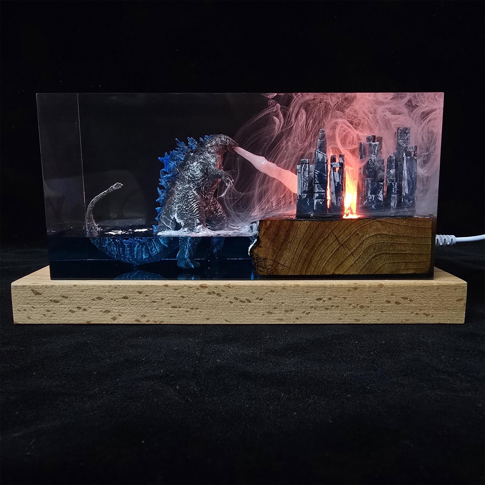 Large Godzilla Night Lamp, Epoxy Resin Lamp With Godzilla Figure and ...
