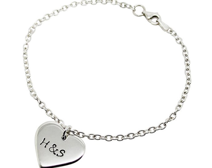 Personalised Sterling Silver Love Heart Bracelet, Heart Bradelet, Heart ...