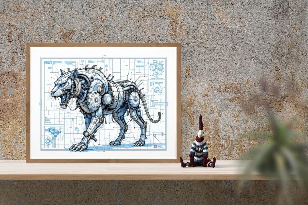Mechanical Tiger, Blueprints and Artwork | Digital Art Print, Wall Art ...