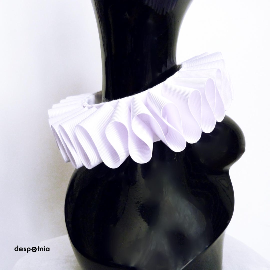 White Elizabeth Ruffle Collar: Satin & Textured Ribbon, Burlesque ...