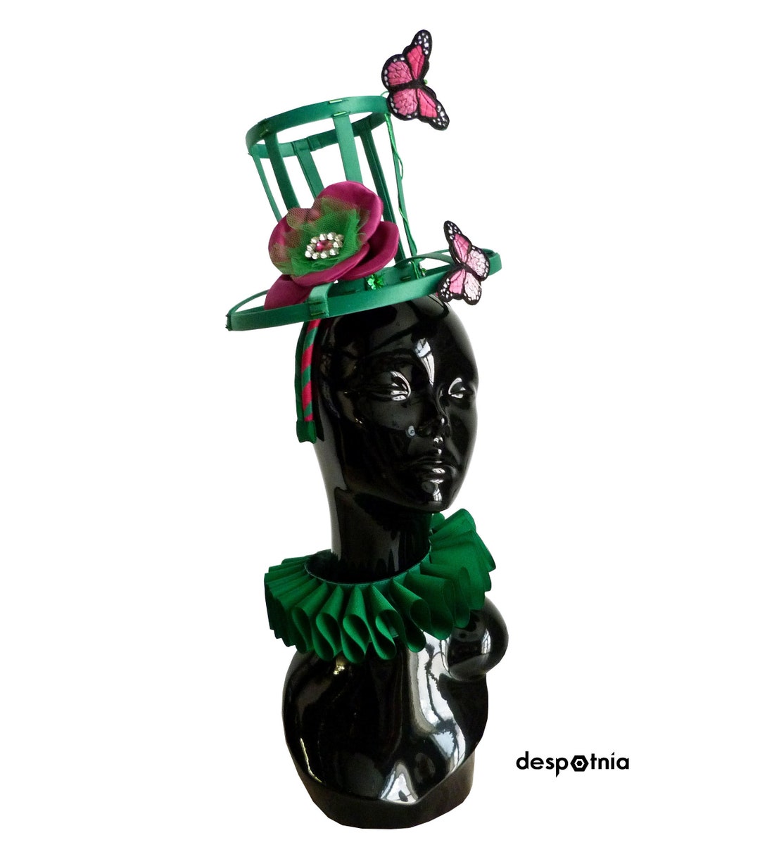 Forest Green Burlesque Top Hat: Satin, Tulle, & Sequin Flower - Etsy