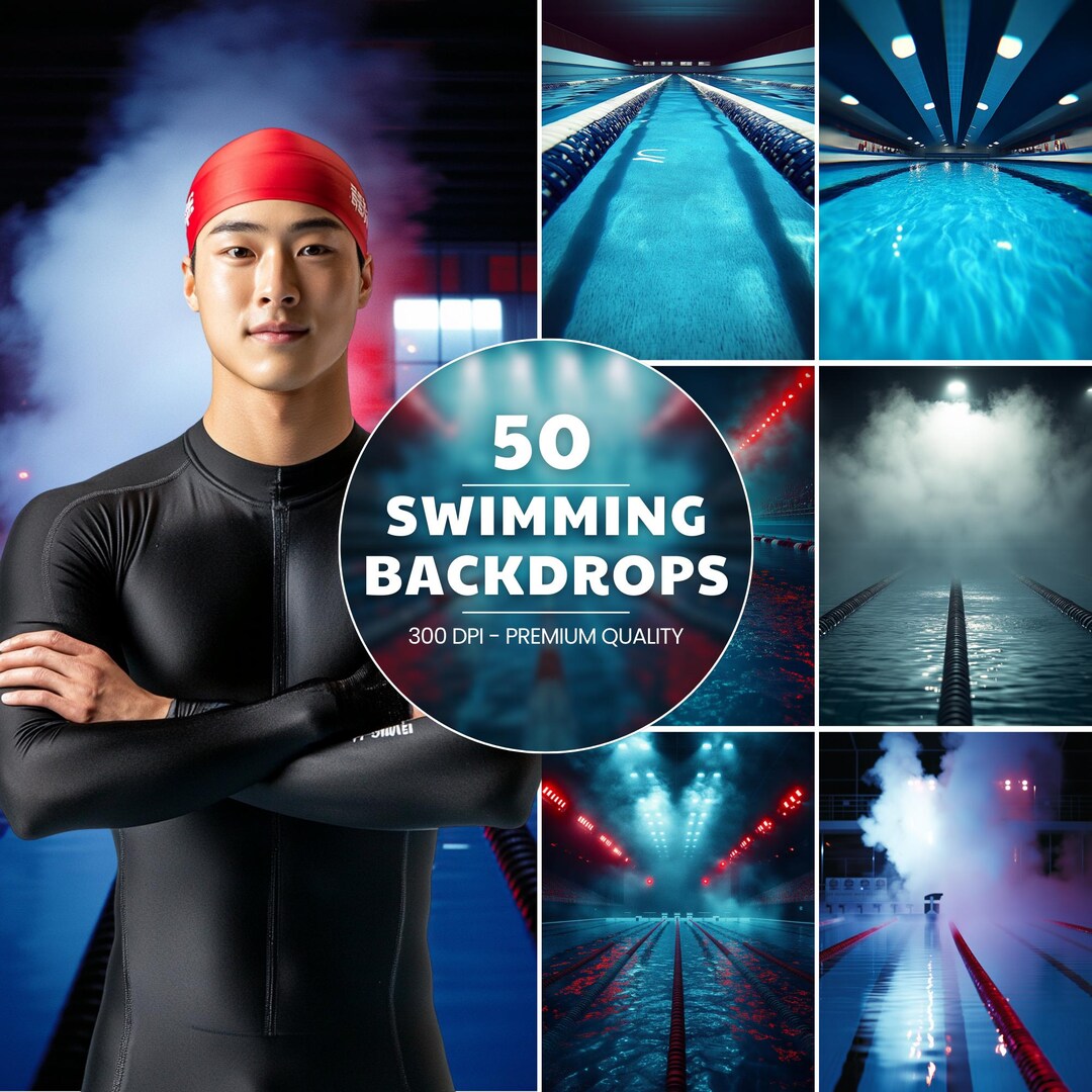 50 Swimming Pool Digital Backdrops Sets for Sports School Photography ...