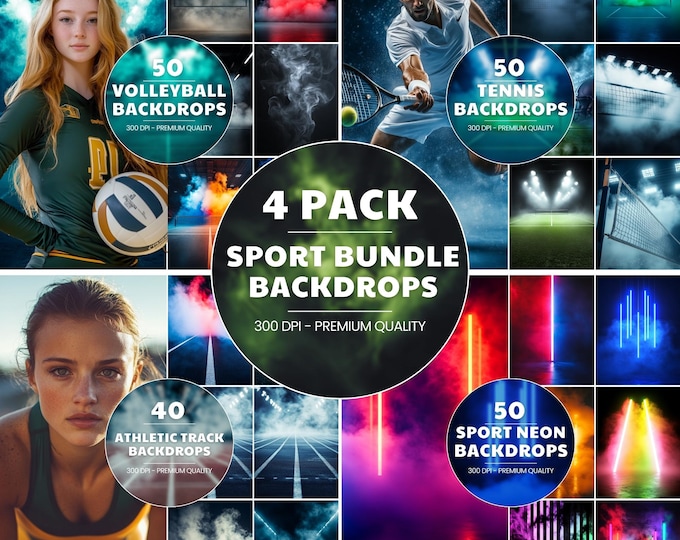 Sports Backdrop Bundle: Volleyball, Tennis, Track, Neon (digital ...