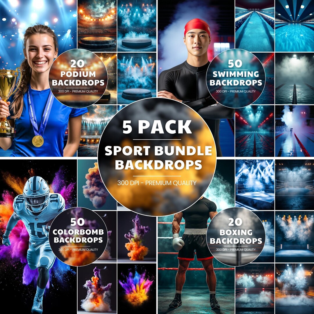 5 Pack Sports Backdrop Bundle: Overlays and Digital Backdrops | for ...