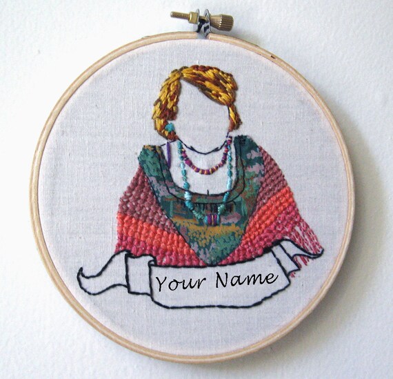 Items similar to Personalized Embroidered Portrait in Wood Hoop on Etsy