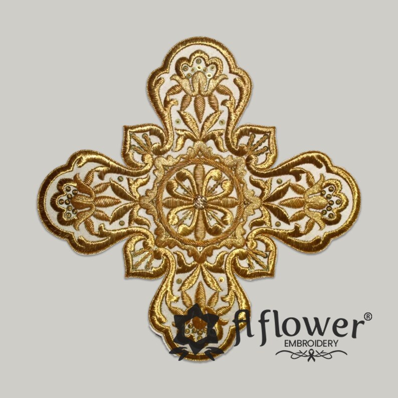 Hand Embroidered Gold Cross - Etsy