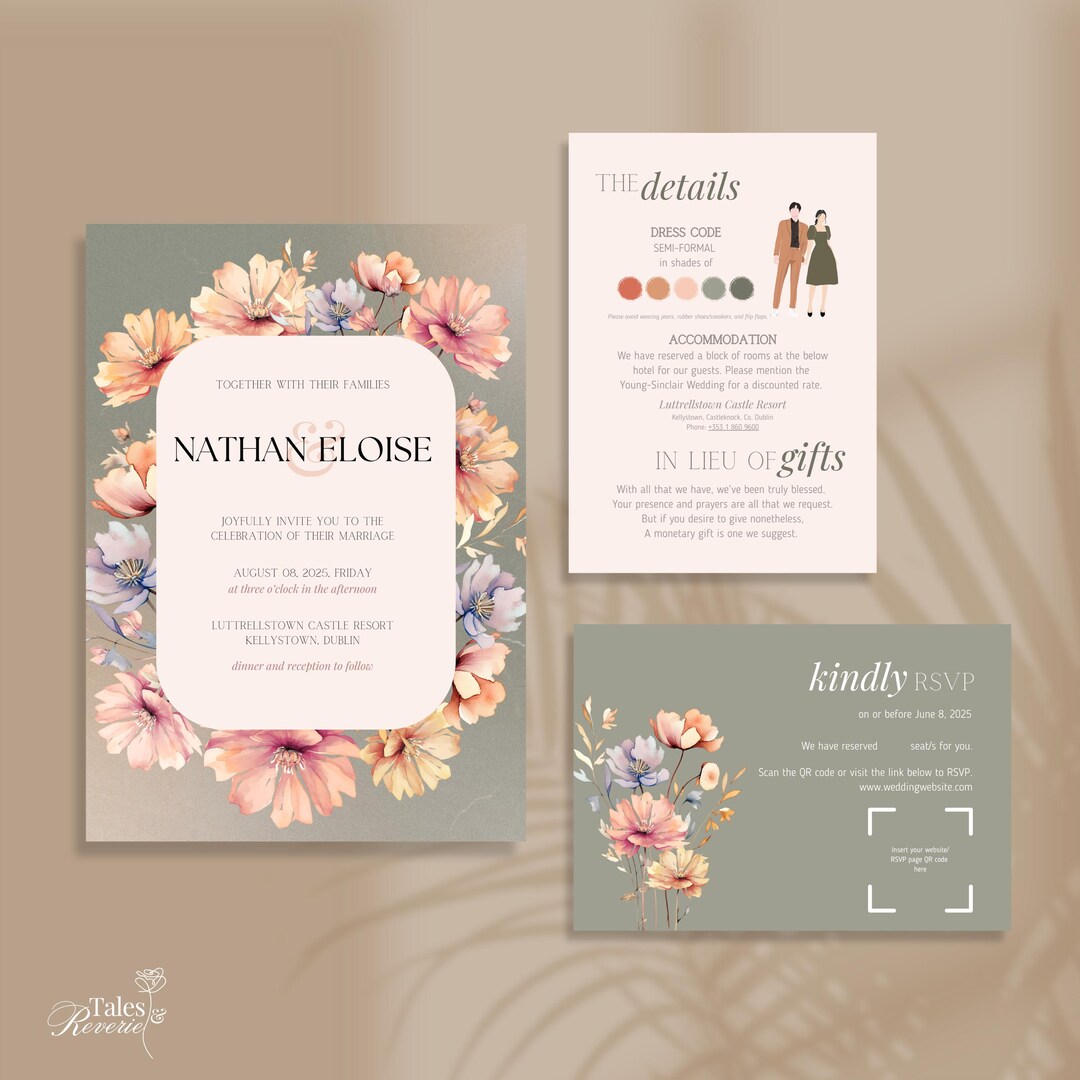 Rustic Bloom Wedding Invitation Template | Editable in Canva - Etsy