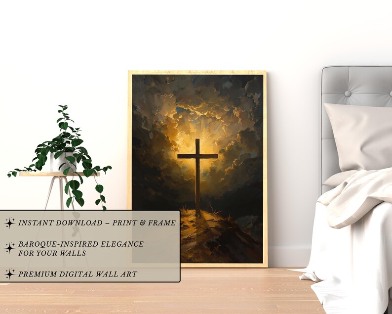 Christian Easter Wall Art Printable – He is Risen Cross, Resurrection ...