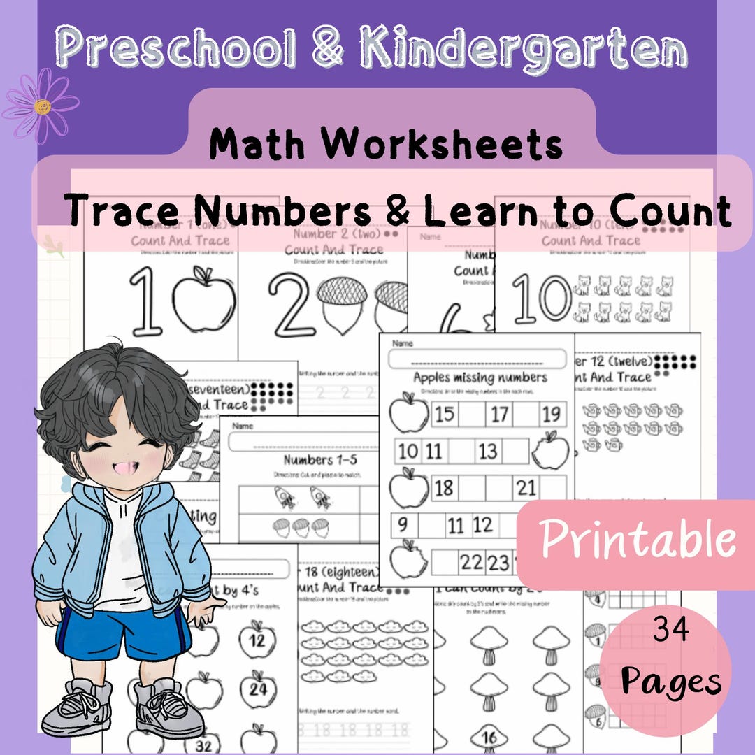 Preschool and Kindergarten Math Worksheets | Trace Numbers & Learn to ...