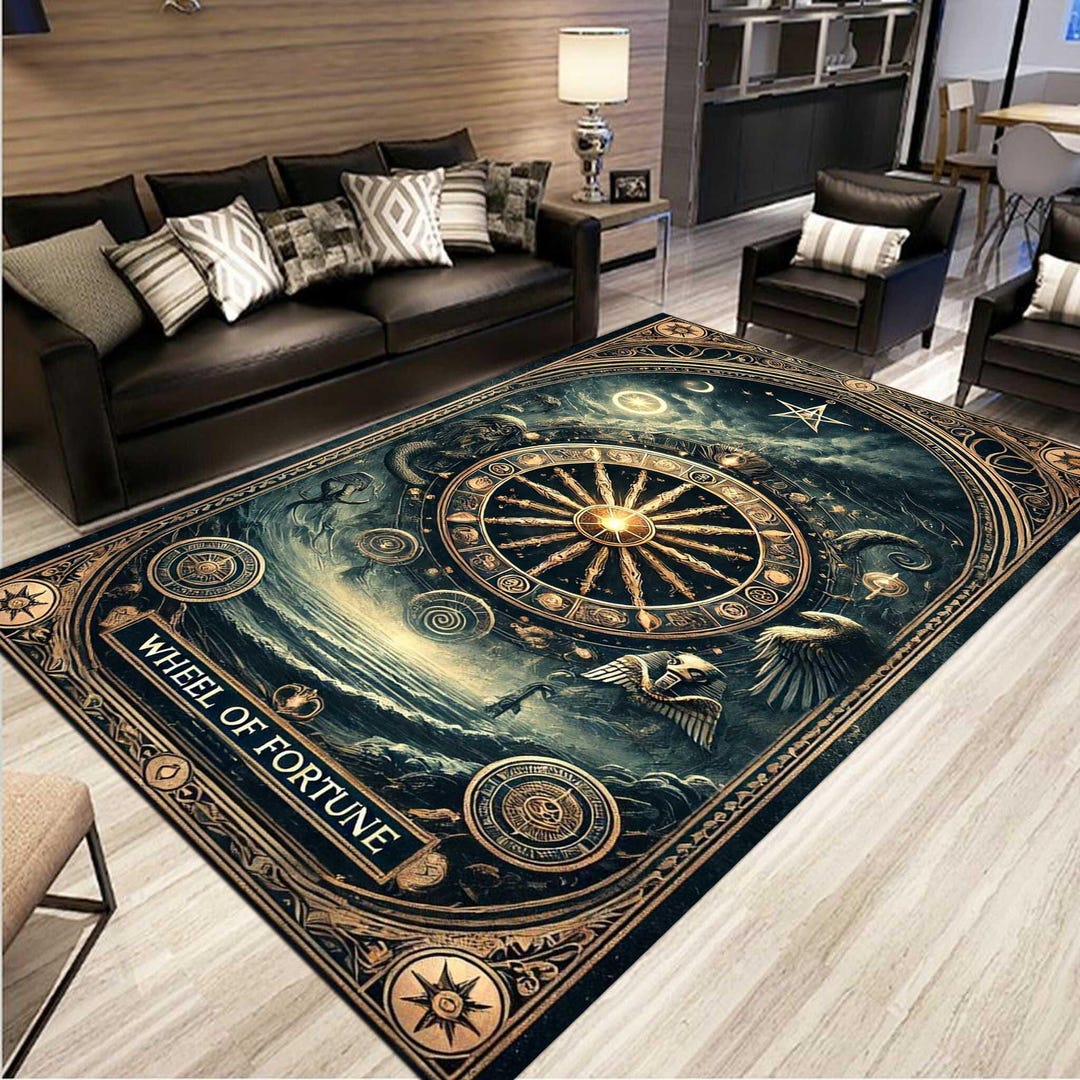 Wheel of Fortune Rug, Tarot Cards Rug, Tarot Theme Rug, Living Room Rug ...