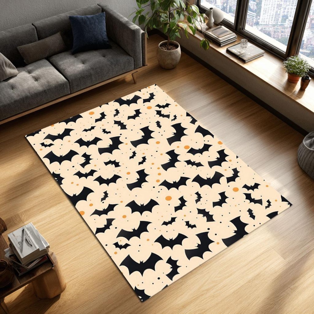 Halloween Bats Rug – Spooky Black Bat Carpet With Orange Accents, Fun ...