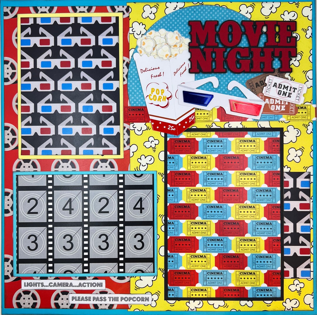 MOVIE NIGHT 12x12 Premade Scrapbook Page Layout - Etsy