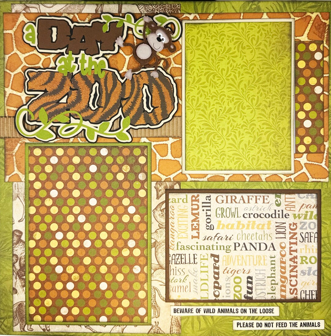 A DAY at the ZOO 12x12 Premade Scrapbook Page Layout - Etsy