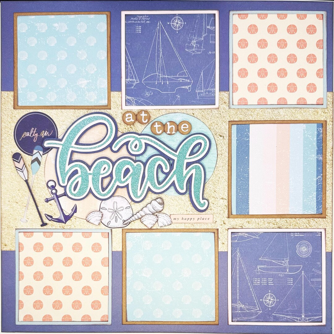 AT THE BEACH 12x12 Double Premade 2-page Scrapbook Layout Vacation ...