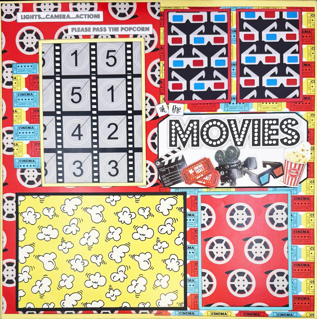AT THE MOVIES 12x12 Premade Scrapbook Page Layout - Etsy