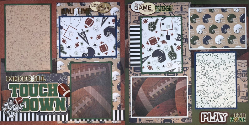 TOUCHDOWN 12x12 Double Premade Scrapbook 2-page Layout Football Sports ...
