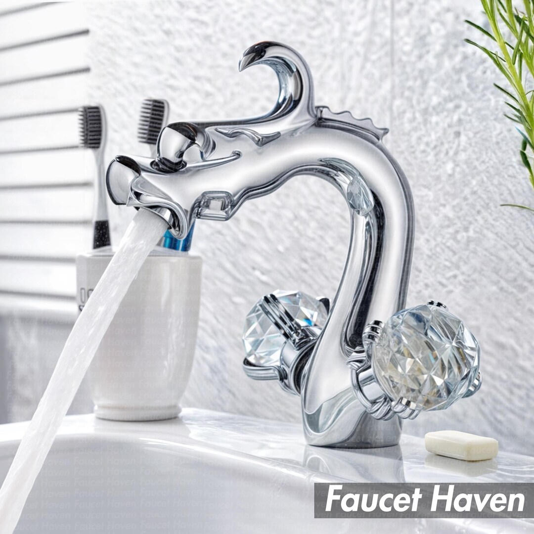Chrome Bathroom Basin Faucet Golden Dragon Mixer Tap With Double ...