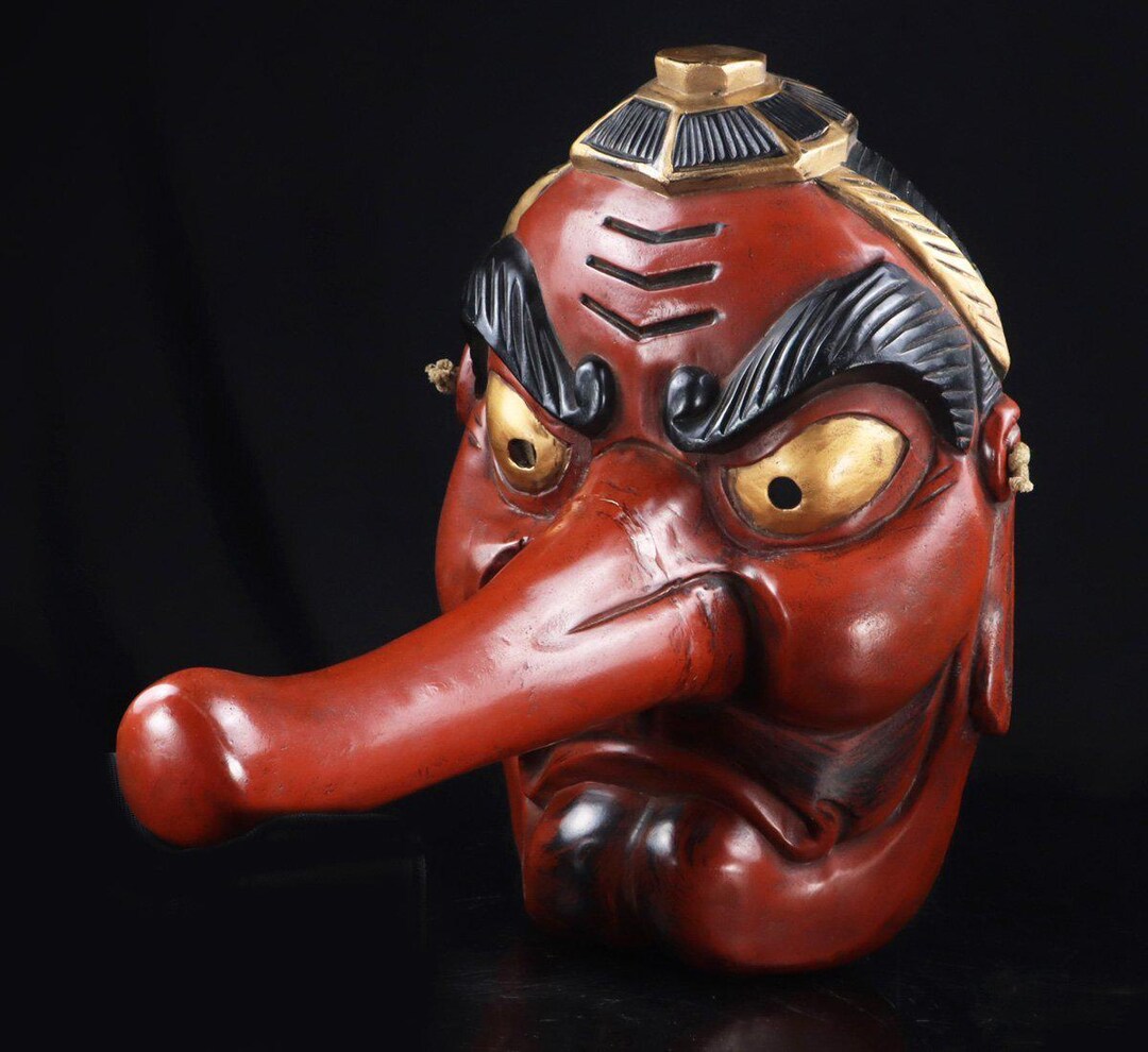 Japanese Antique Mask Tengu Mask All Wood Carving Impressive Antique ...
