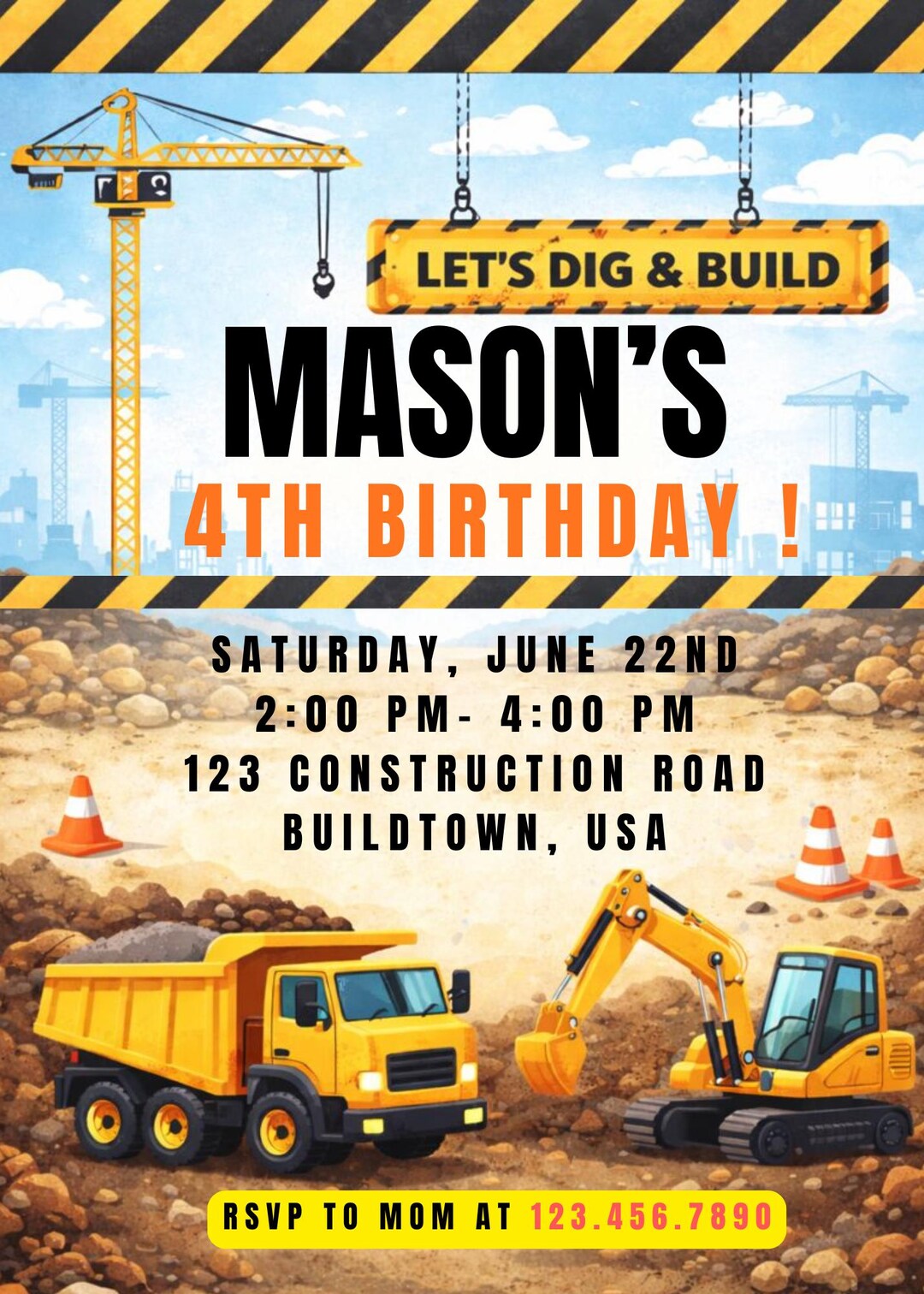 Construction Birthday Invitation | Let’s Dig & Build Invite | Editable ...