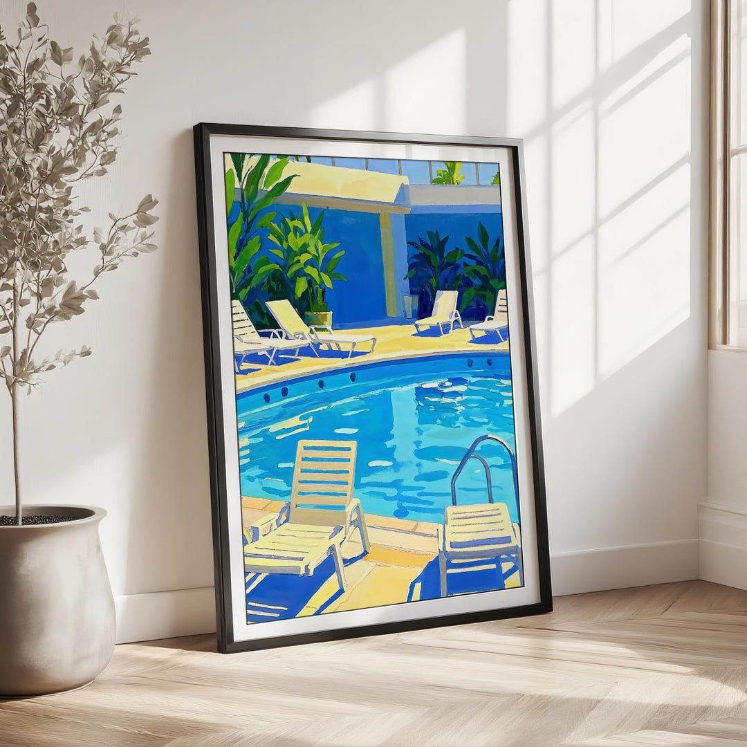 Retro Poolside Art Print: Mid-century Modern Swimming Pool (digital ...