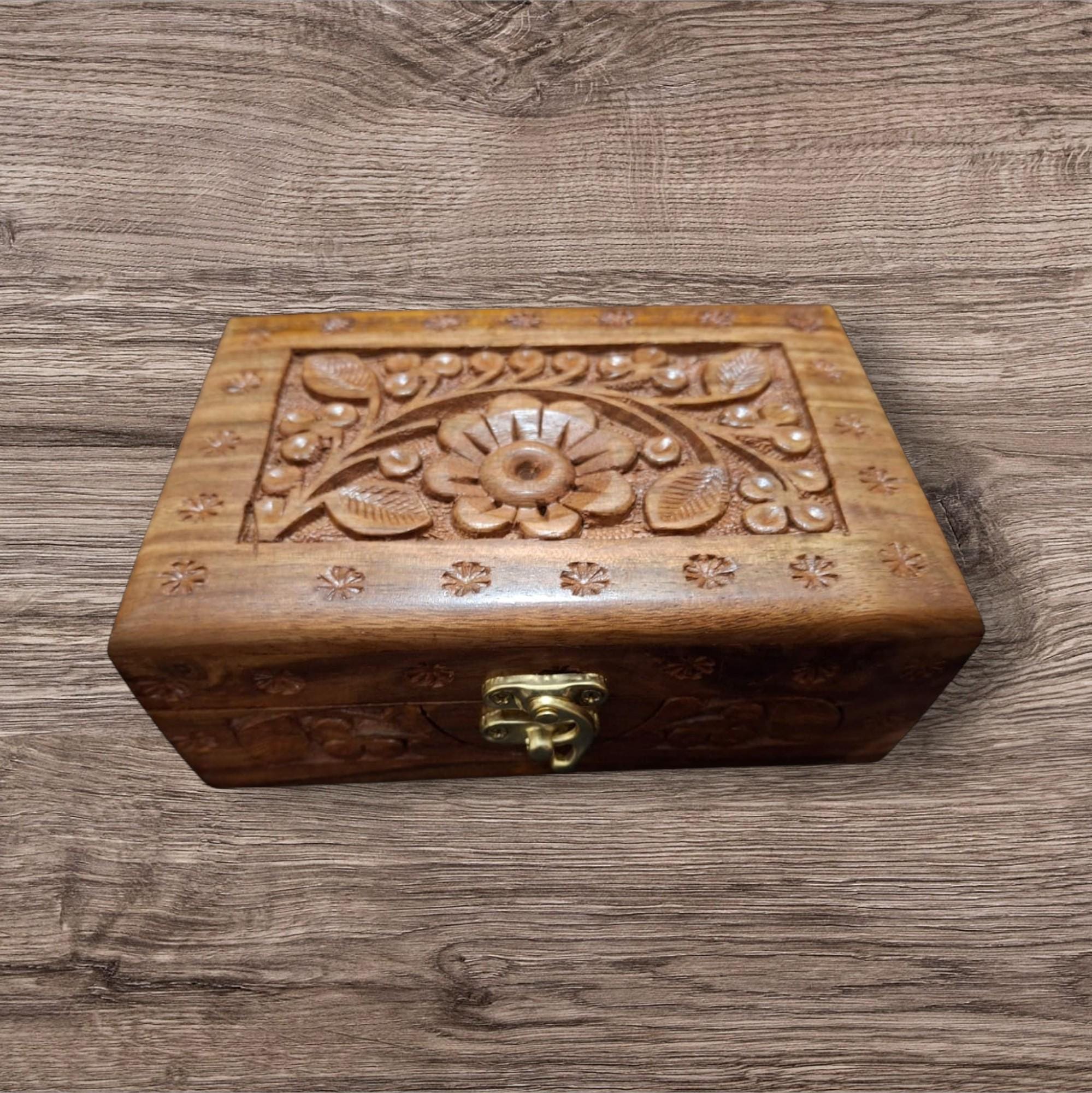 Hand Carved Wooden Jewelry Box, Floral Keepsake Box, Velvet Lined - Etsy