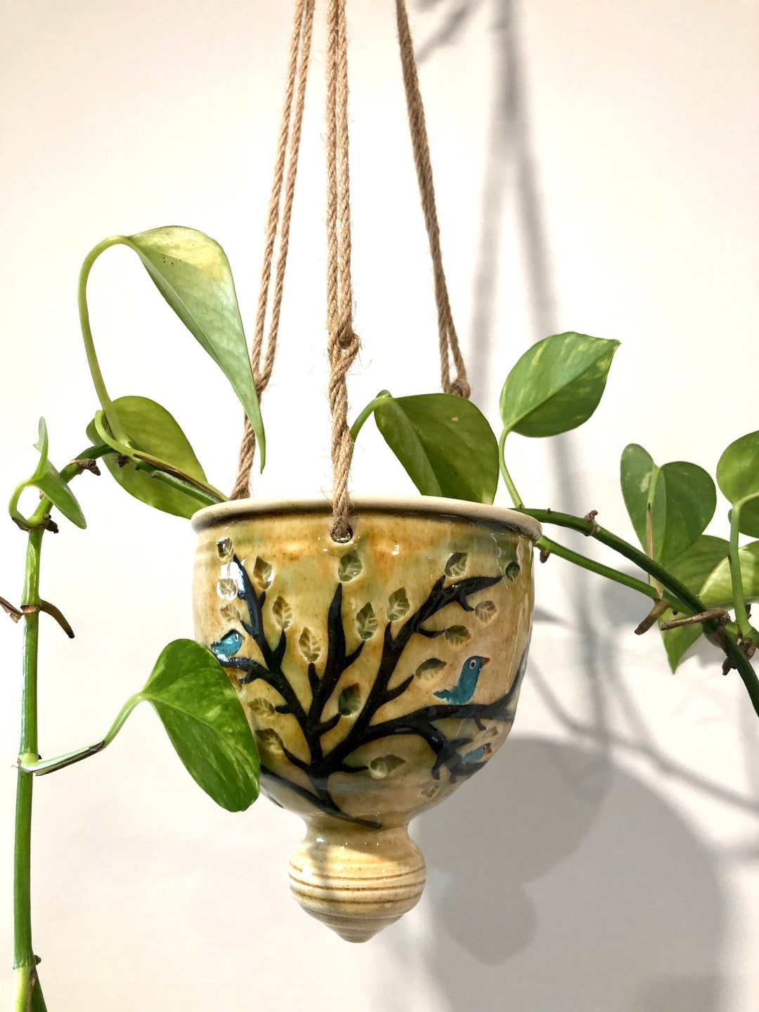 Small Hanging Planter - Blue Birds - Tree - Planter - Porcelain - Etsy